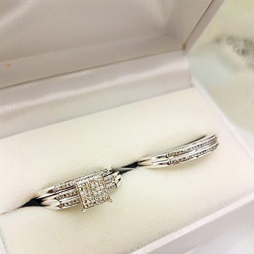 Dazzlingrock Collection 0.20 Carat (Cttw) Round Diamond Men's & Women's Engagement Ring Trio Ring Set 1/5 CT, Sterling Silver