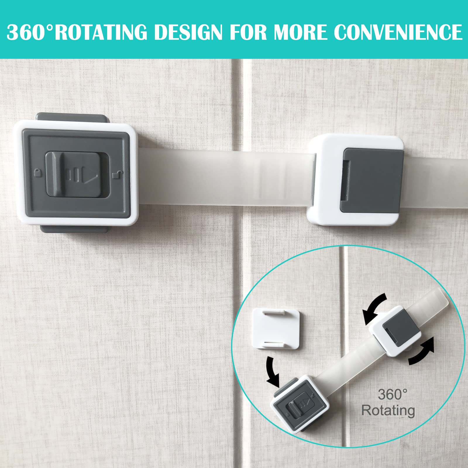 FANYAQIN Child Locks for Cabinets, 6-Pack Upgraded Double Lock System Child Safety Cabinet Locks with Adjustable Strap, Multi-Purpose Baby Locks for Cabinets and Drawers, Refrigerator, Oven, Toilet