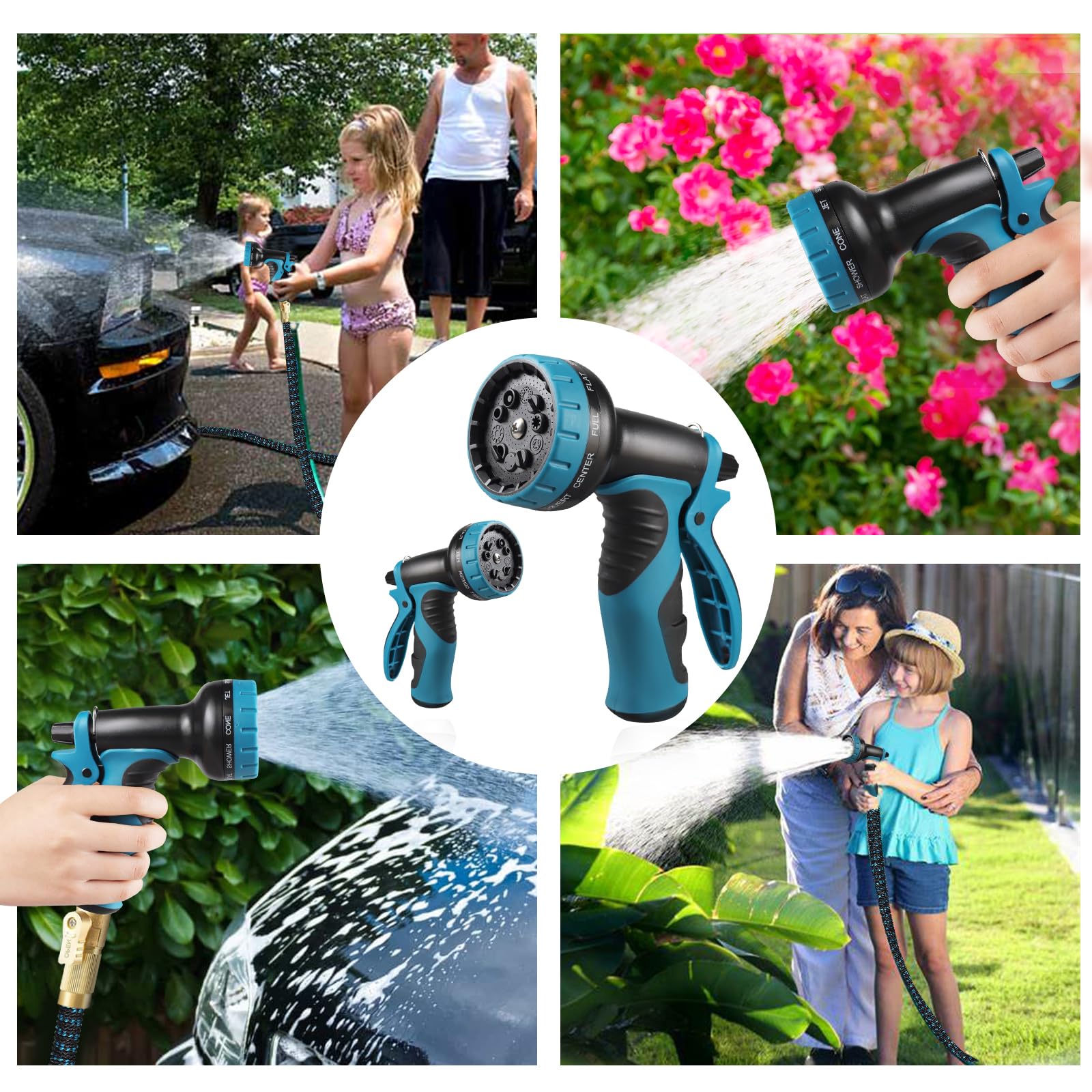 Garden Hose 100FT, Flexible Expanding Water Hose with 10 Function Nozzle, No Kink Lightweight Flexible Garden Water Hose with Solid Fittings for Watering Washing (BLUE)