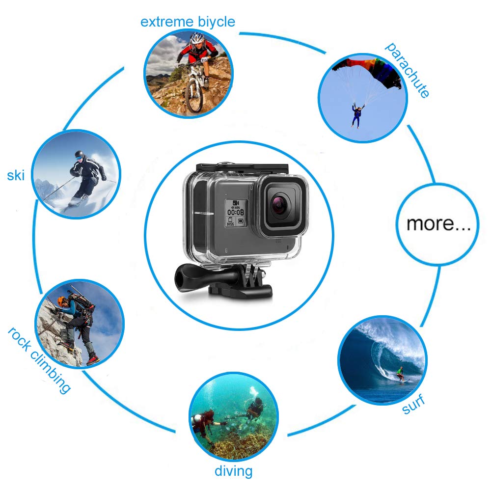 F1TP Waterproof Case Accessories for Go Pro Hero 8 Black Action Camera, 60M Waterproof Underwater Protective Shell,Accessories with Bracket, with Quick Release Mount and Thumbscrew
