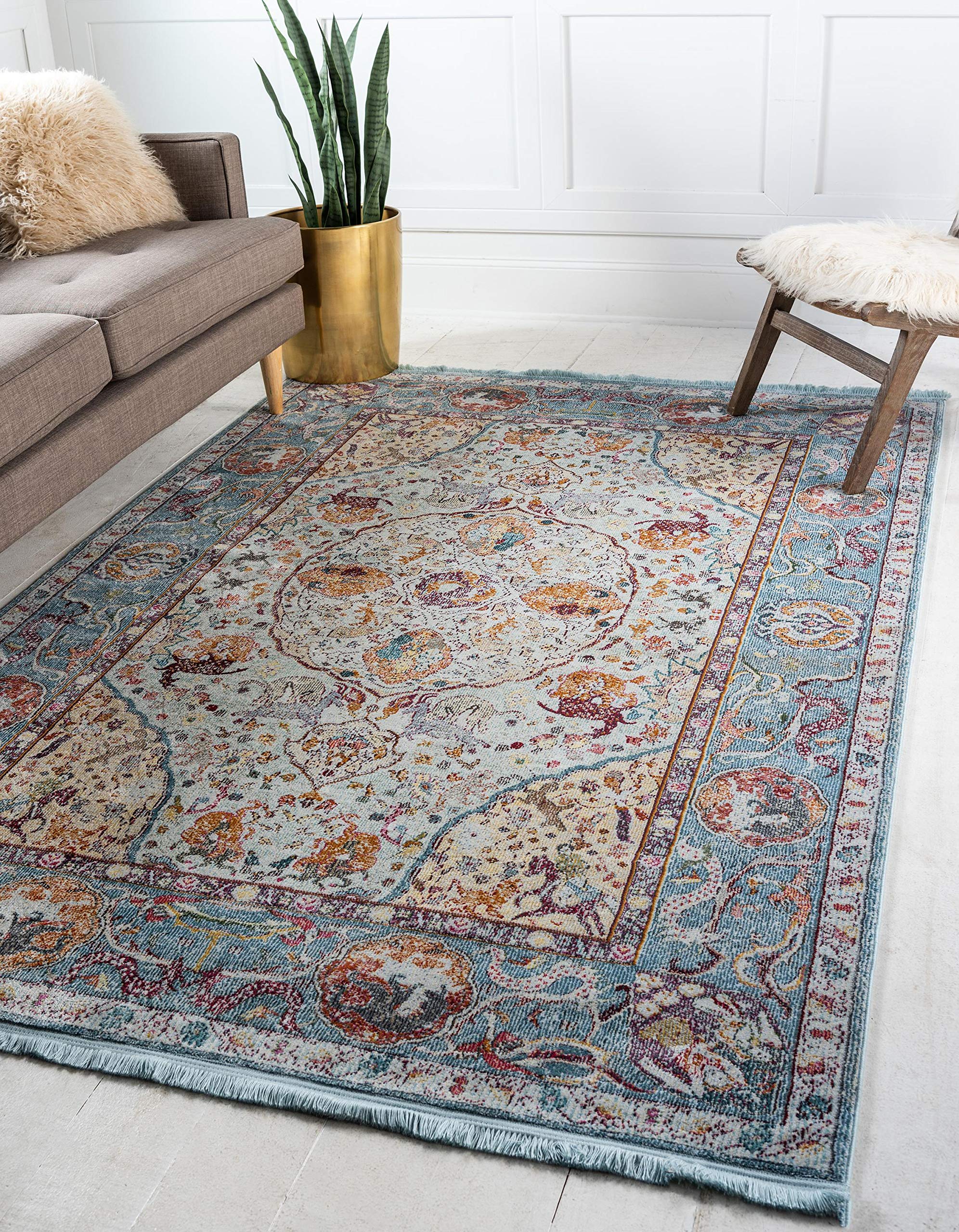 Unique Loom Baracoa Collection Area Rug - Rumba (2' 2" x 3' 1" Rectangle, Light Blue/ Cream)
