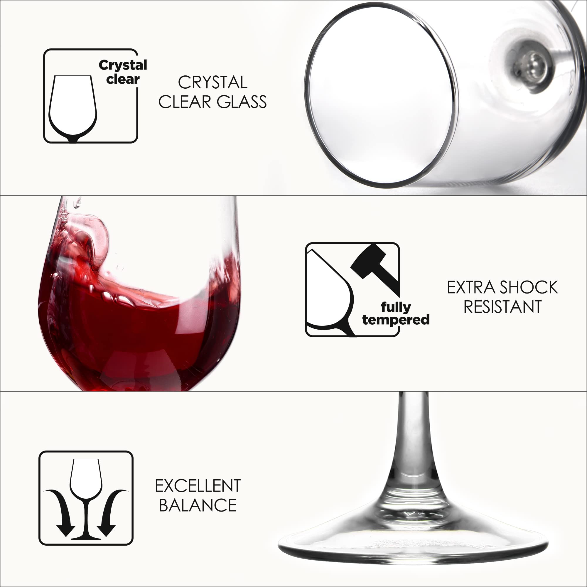 FAWLES Fully Tempered Wine Glasses, Shock Resistant Wine Glass Set for Red or White Wine, Dishwasher Safe Stem Glasses for Restaurants, Bars, Home (Set of 12, 12 oz)