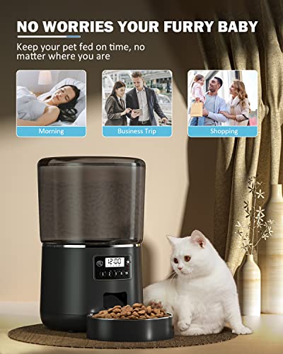 Tomxcute Automatic Cat Feeders, 4L Cat Dry Food Dispenser, Auto Dog Feeder Small Timed Pet Feeder with Stainless Steel Bowl, Push-Type Clog-Free Design, 1-4 Meals Portion Control for Cats and Dogs