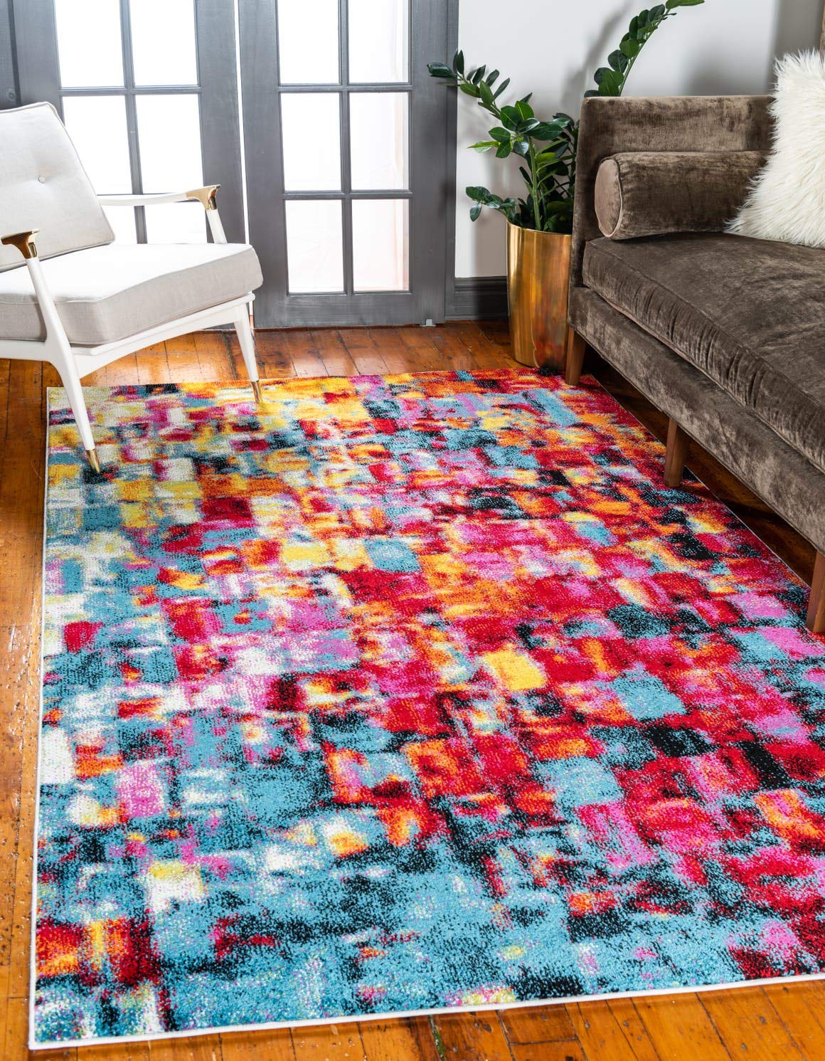 Unique Loom Lyon Collection Bright Modern Abstract Area Rug, 5 ft x 8 ft, Multi/Blue