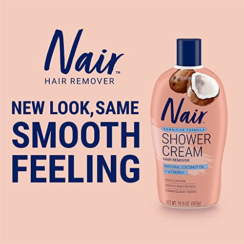Nair Sensitive Formula Shower Cream Hair Remover with Coconut Oil and Vitamin E, 12.6oz