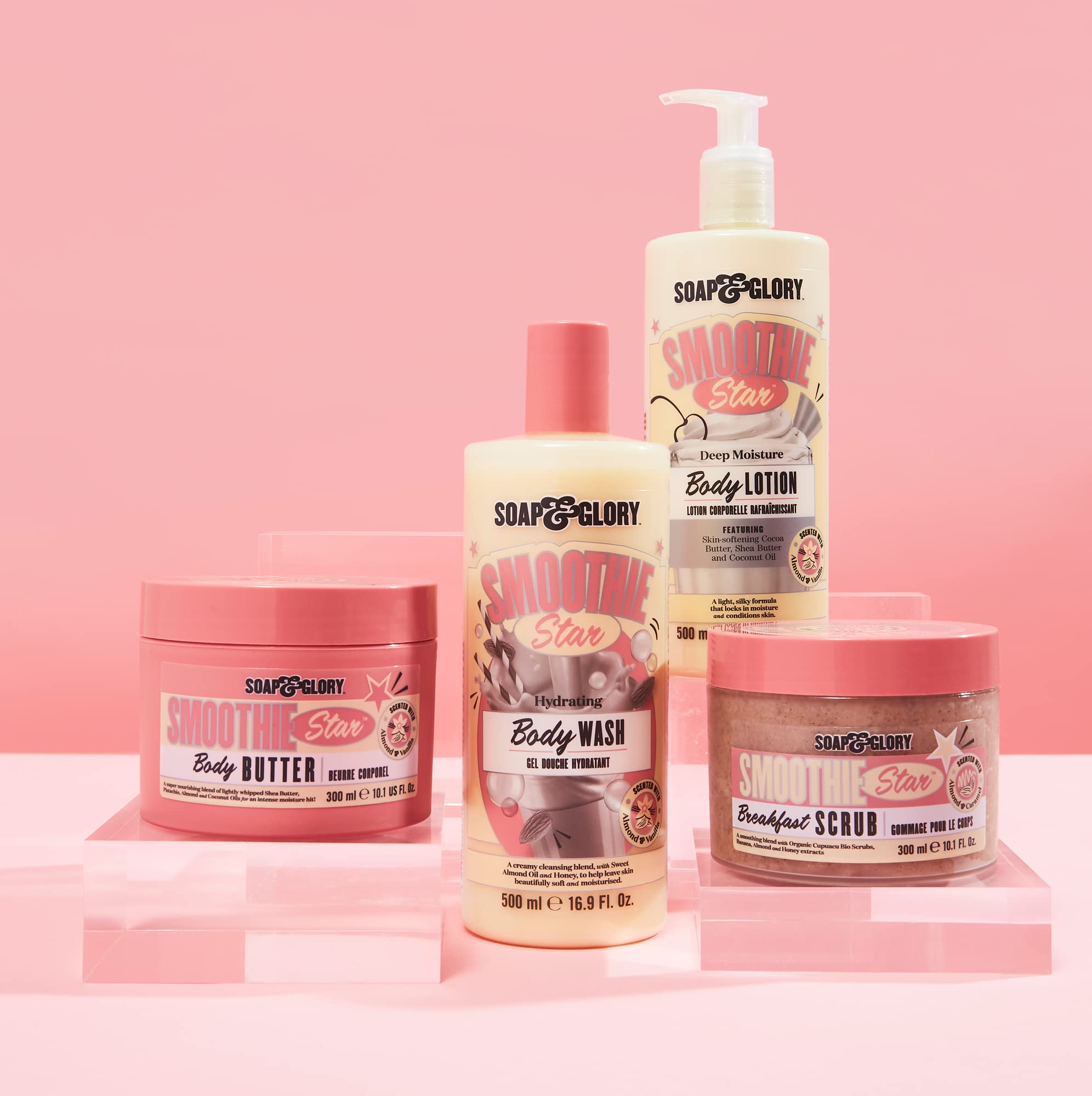 Soap & Glory Smoothie Star Moisturizing Shower Gel - Hydrating & Revitalizing Honey Milk Body Wash - Almond Scented Gentle Body Wash & Shower Soap (500ml)