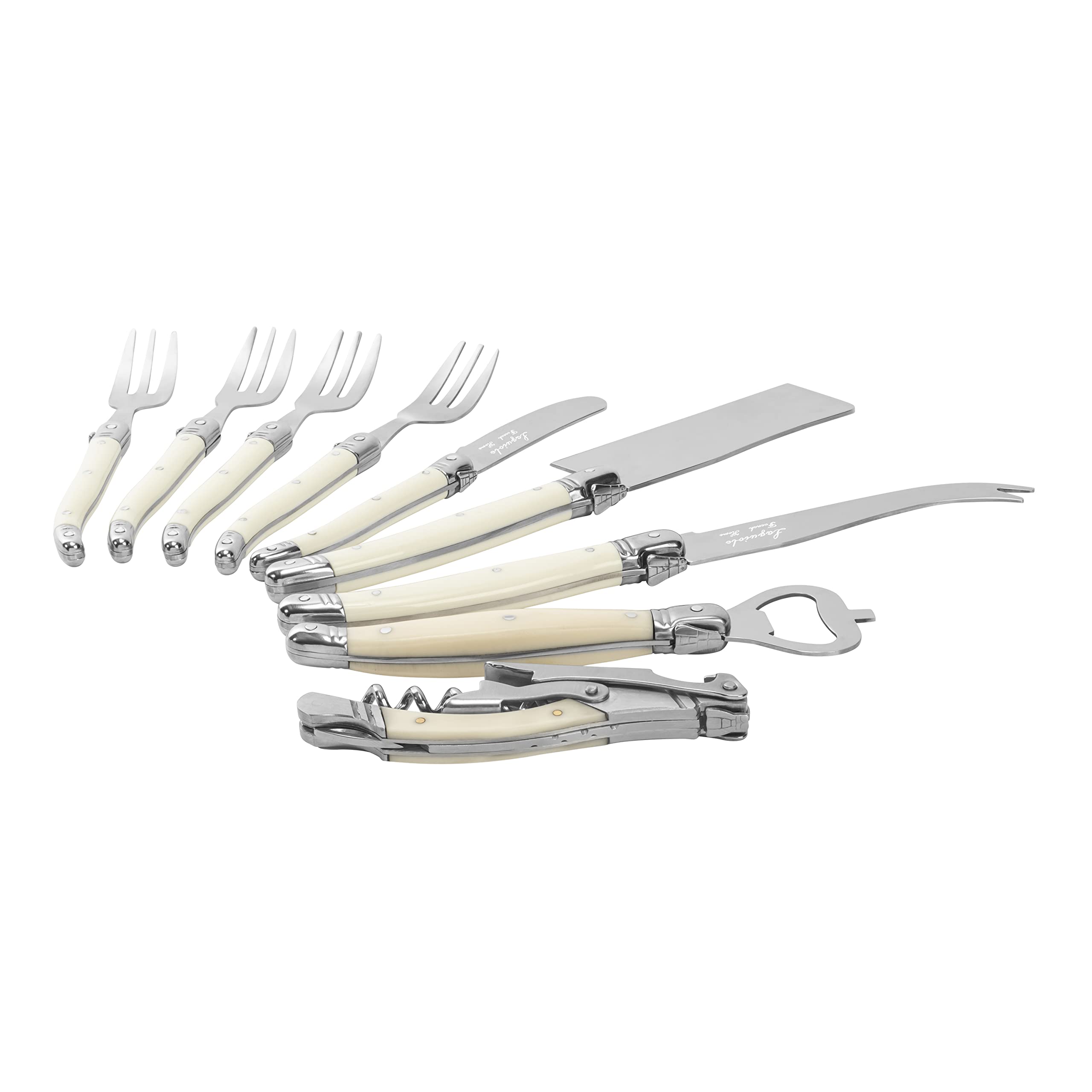 French Home Laguiole Charcuterie Serving Utensils Set of 9 β Kit w/Cleaver, Fork Set, barware & More β Cheese Serving Utensils w/Faux Ivory Handles for Parties