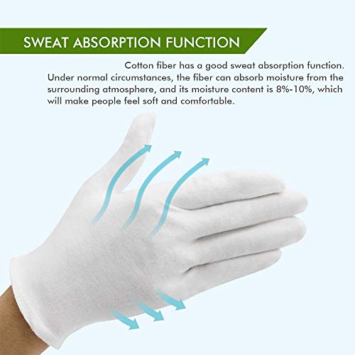 GRIMSON 6Pairs Large Size White Cotton Gloves Thickened Stretchable Glove for Coin Jewelry Silver Inspection