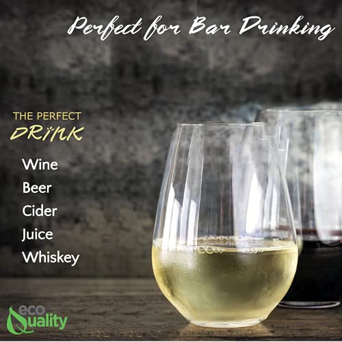 EcoQuality 6 oz Mini Stemless Clear Plastic Wine Glass, Unbreakable Elegant and Reusable Wine Tumbler for Wine Tasting, For Indoor or Poolside Party (8)