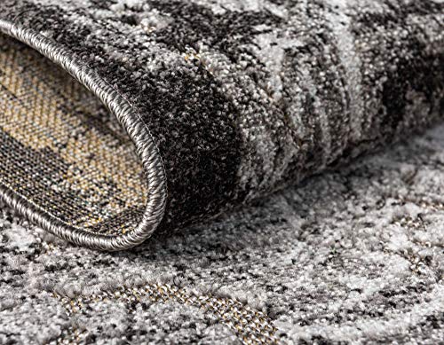 Unique Loom Outdoor Botanical Collection Area Rug - Manchester (9' x 12' 2" Rectangle, Light Gray/ Black)