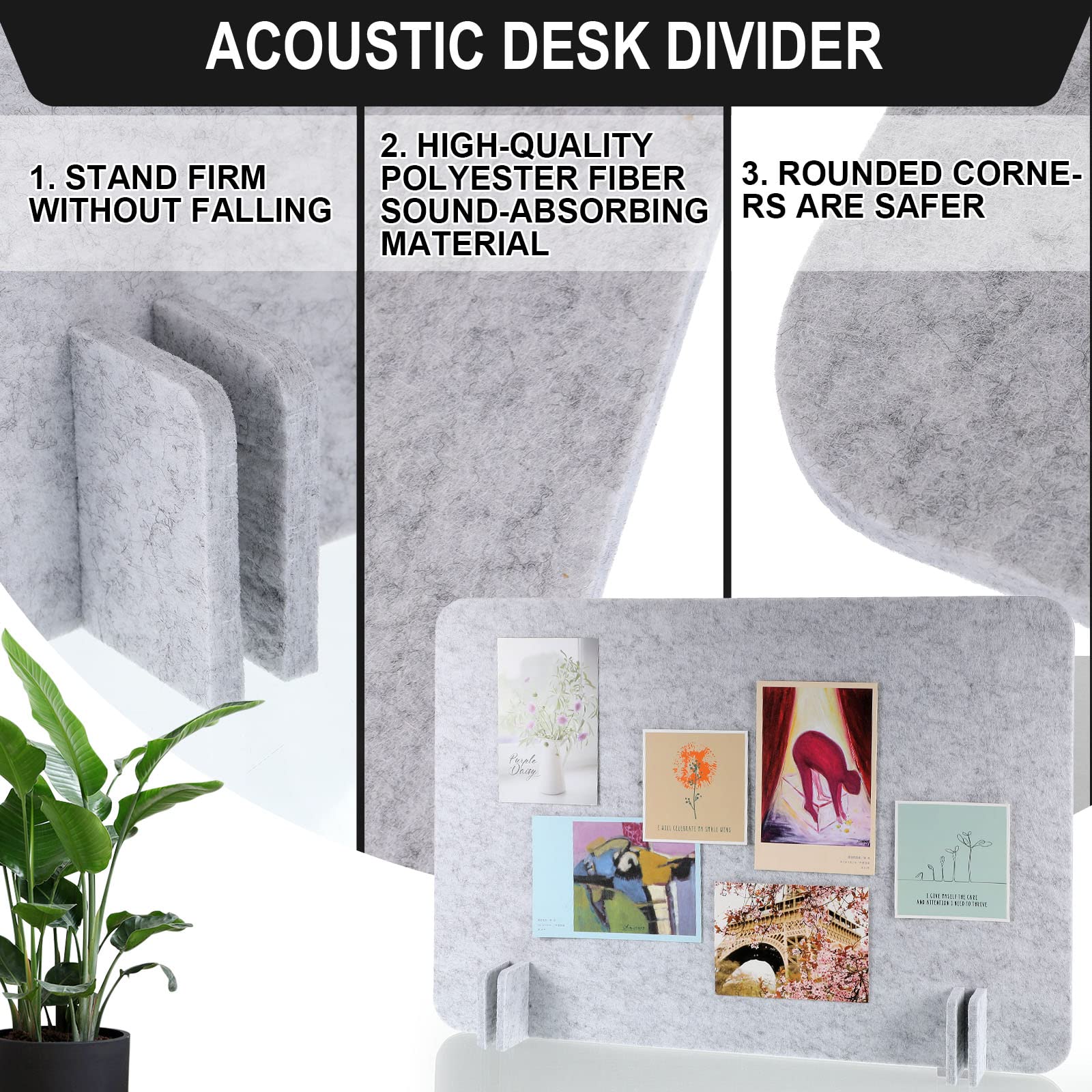 Fabbay 2 Pcs Acoustic Freestanding Desk Privacy Panel Desk Divider Desk Partition Noise Reducing Mounted Sound Proof Dividers Lightweight with Support Feet for Classroom Room Table (Silver Gray)