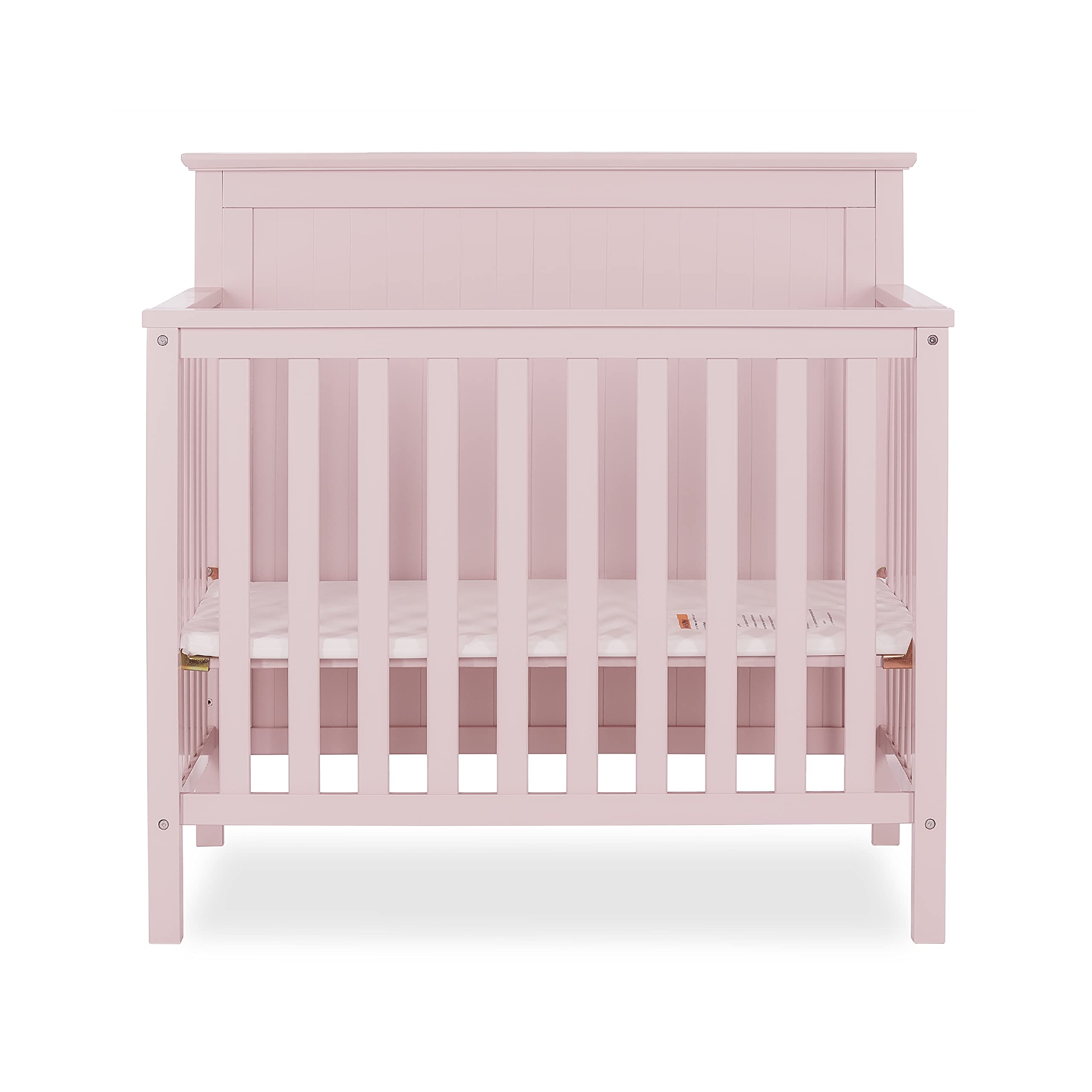 Dream On Me Ava 4-in-1 Convertible Mini Crib in Blush Pink, Greenguard Gold Certified, Non-Toxic Finish, Comes with 1" Mattress Pad, with 3 Mattress Height Settings