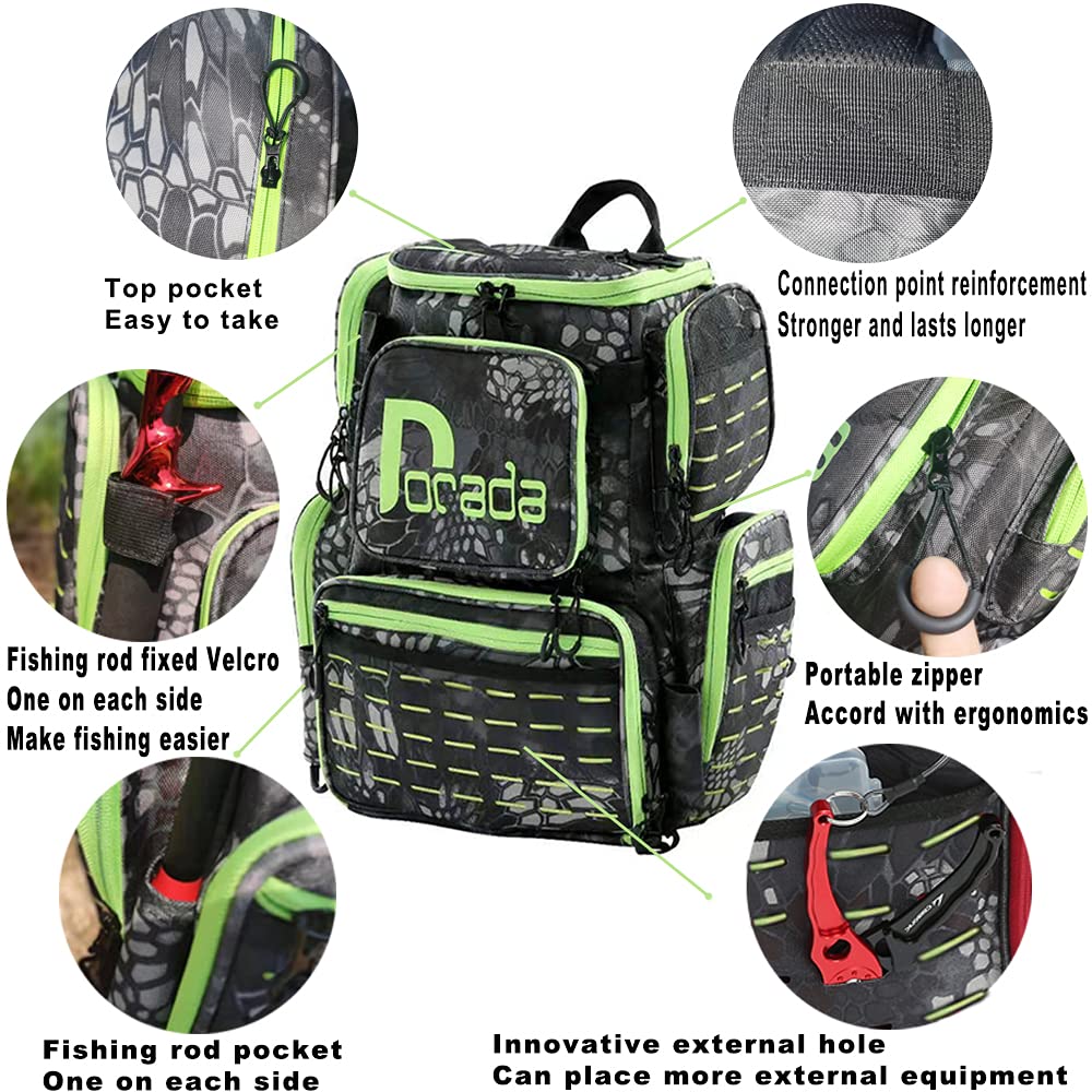 DORADA FISHING Tackle Backpack Large Waterproof Multifunctional Tackle Bag Storage Without Trays