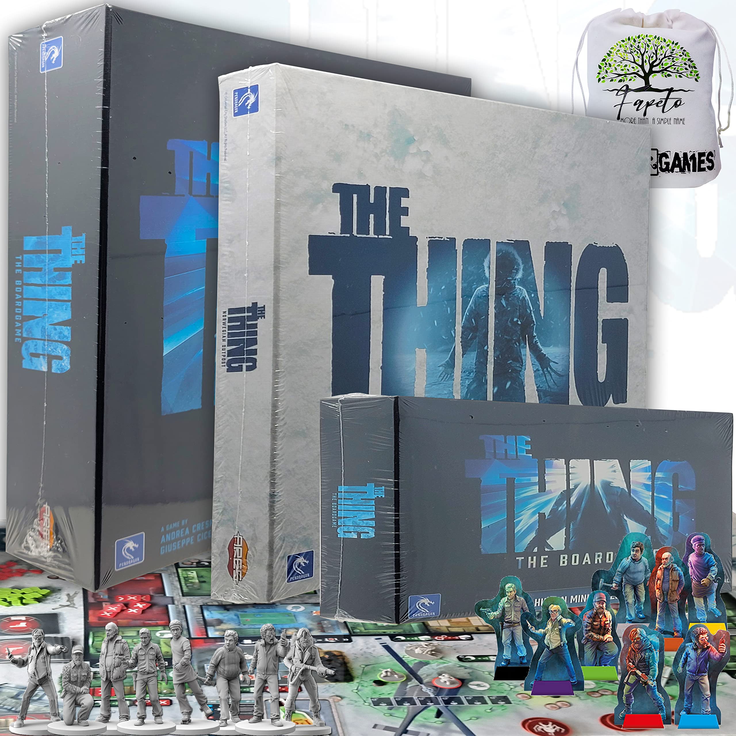 Fapeto More Than A Simple Name Drawstring Bag Bundle with The Thing Base, The Norwegian Outpost and Human Miniatures Expansion Board Game