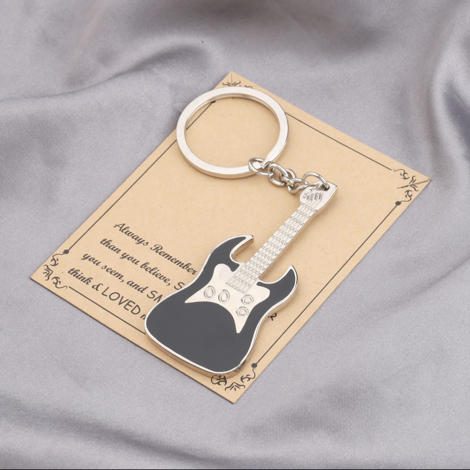 FUSTMW Electric Guitar Keychain Electric Guitar Players Gift Guitar Lover Gift Guitar Keyring Guitarist Gift Guitar Pendant keychain (Silver)