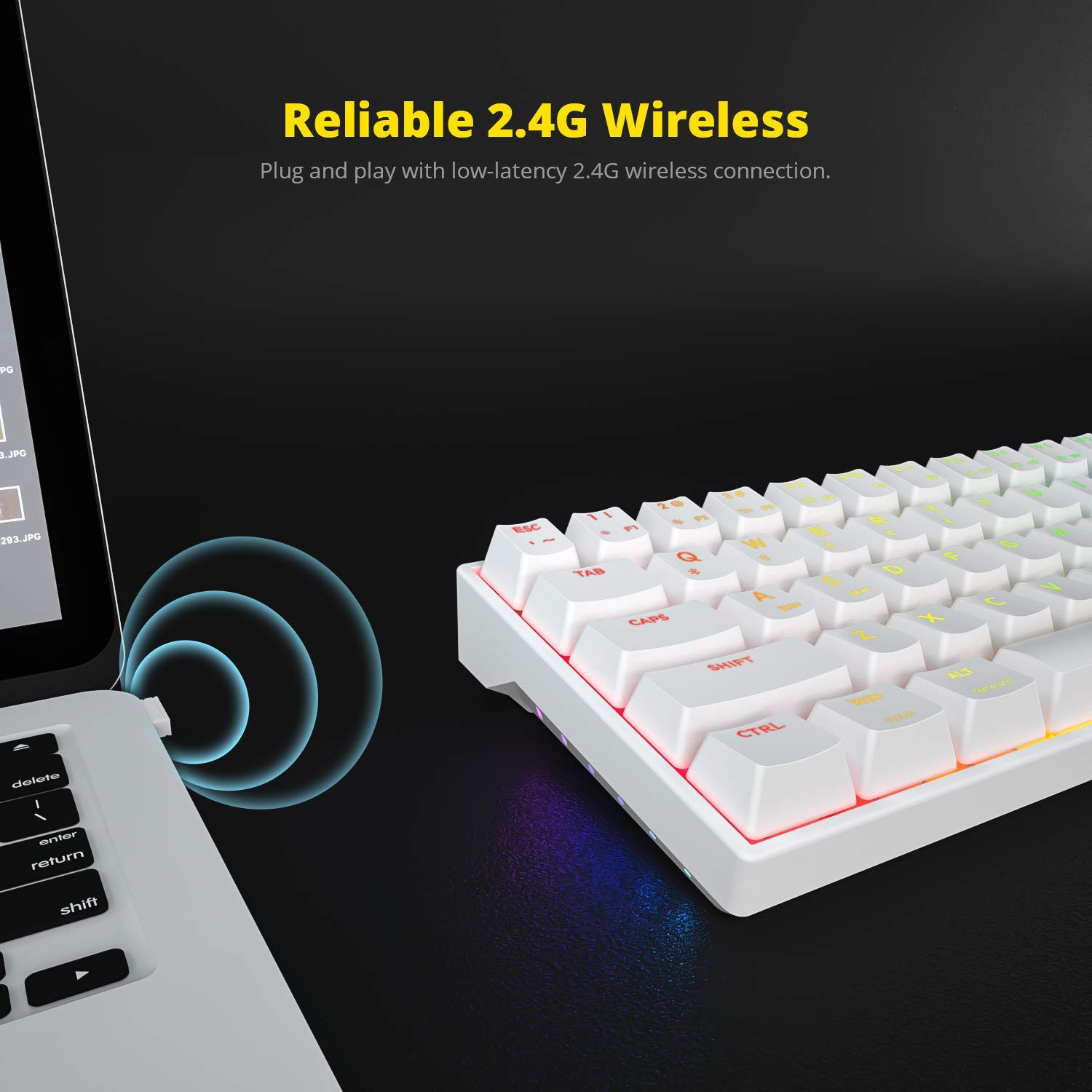 DREVO Calibur V2 MAX Compact 71-Key Wireless Bluetooth 5.1 & 2.4G Wireless & USB-C Cable Wired RGB Mechanical Gaming Keyboard, Compatible with PC/Mac,US Layout (Blue Switch, White)