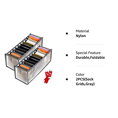 TOOVREN Sock Organizer 2 Pack, sock drawer organizer, sock drawer organizer divider, Cabinet Closet Organizers and Storage, Mesh Foldable Compartment Boxes for Storing Socks, Underwear, Ties, Panties