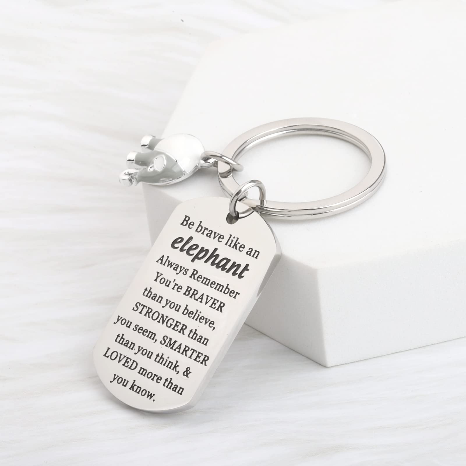 FUSTMW Elephant Gift Keychain Elephant Lover Gift Elephant Inspirational Gift Elephant Charm You Are Braver Than You Believe (Silver)