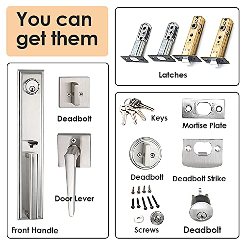 NEWBANG Satin Nickel Door Handle, 2 Pack Lever Front Lock Set2011-SN-SET and HTL02-SN-PS Handleset with Lockset (Double Handleset, 1 + Lever, Nickel)