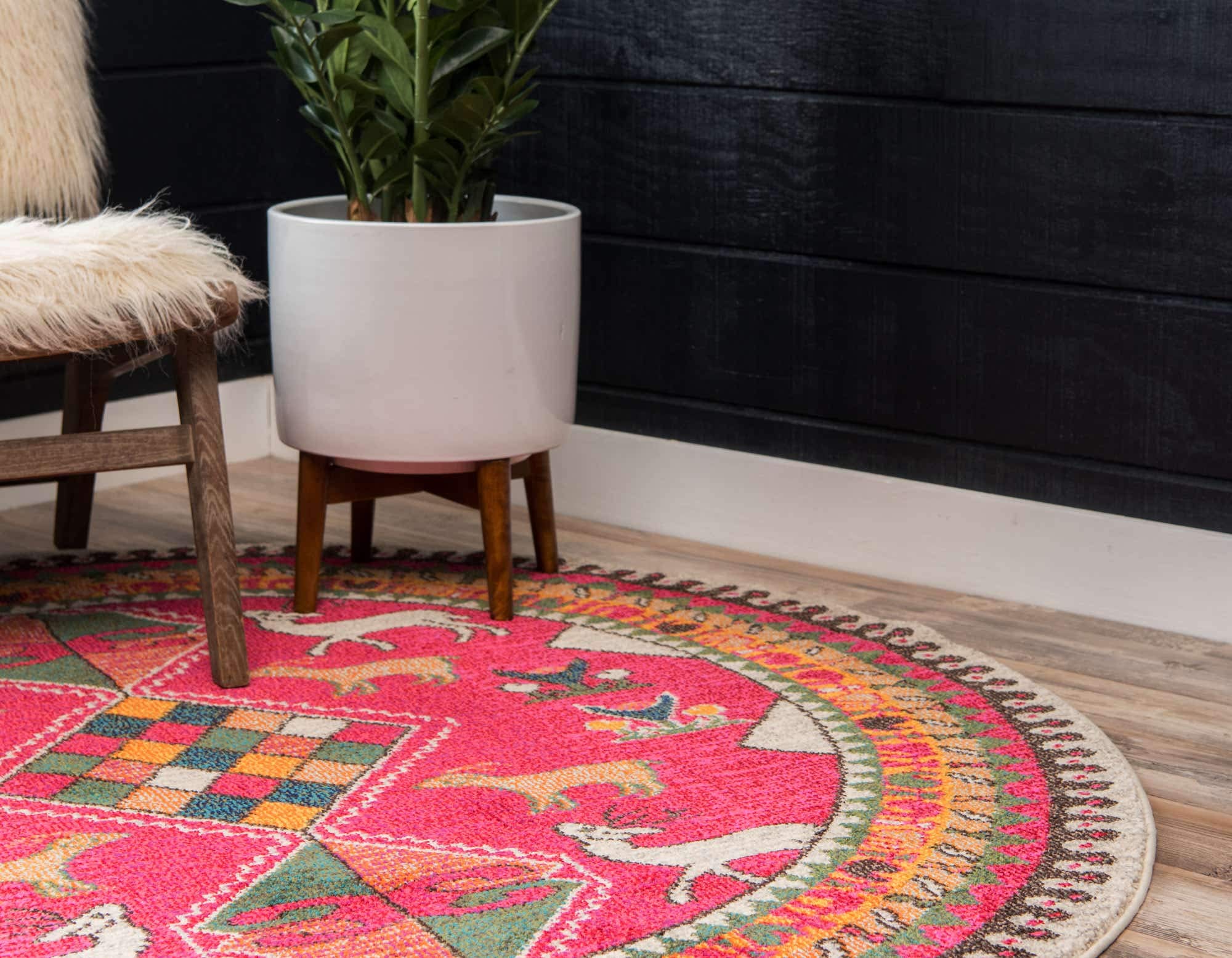 Unique Loom Sedona Collection Southwestern, Border, Over-Dyed, Animals, Tribal, Abstract Area Rug, 3 Feet 3 Inch, Pink/Beige