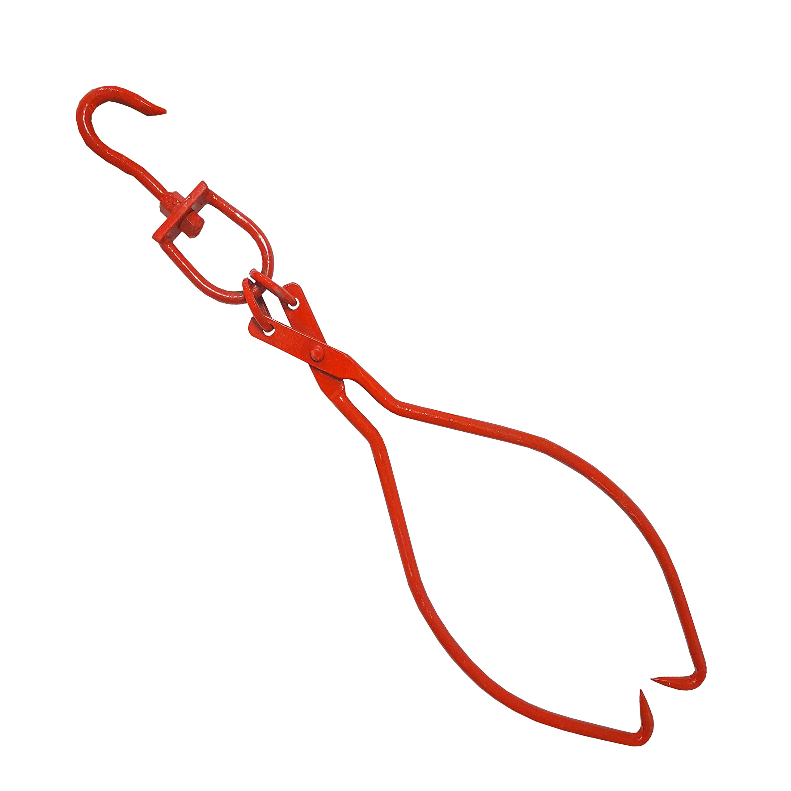 FEBTECH - Log Skidding Tongs 32-inches- Single Swivel Grab for Handling, Dragging & Carrying Logs, Heavy Duty Log Lifting Tongs, Heavy Duty Timber Claw Grappling Hook, Red