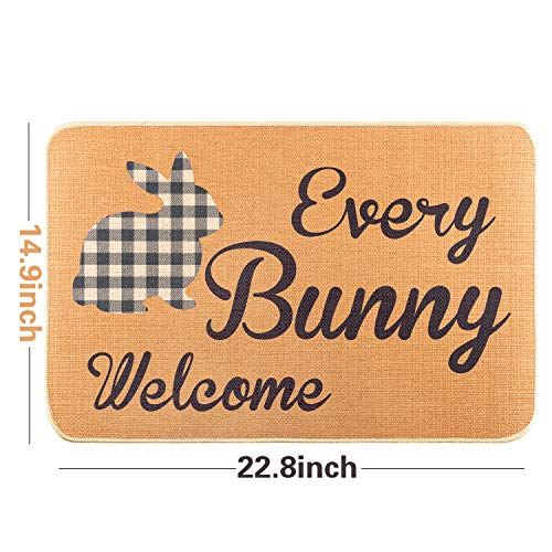 GROBRO7 Easter Door Mat Linen Checkered White and Black Rabbit Carpet Rubber Non-Slip Reusable Entrance Rug Every Bunny Welcome Doormat Gift Decoration Home Decor Indoor Outdoor Mats 22.8’’ x 14.9’’
