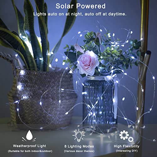 Hemasxing 2 Pack Solar Fairy Lights Waterproof Outdoor, 33ft 100 LED 8 Modes Solar String Lights for Porch Balcony Garden Patio Christmas Decoration (White)