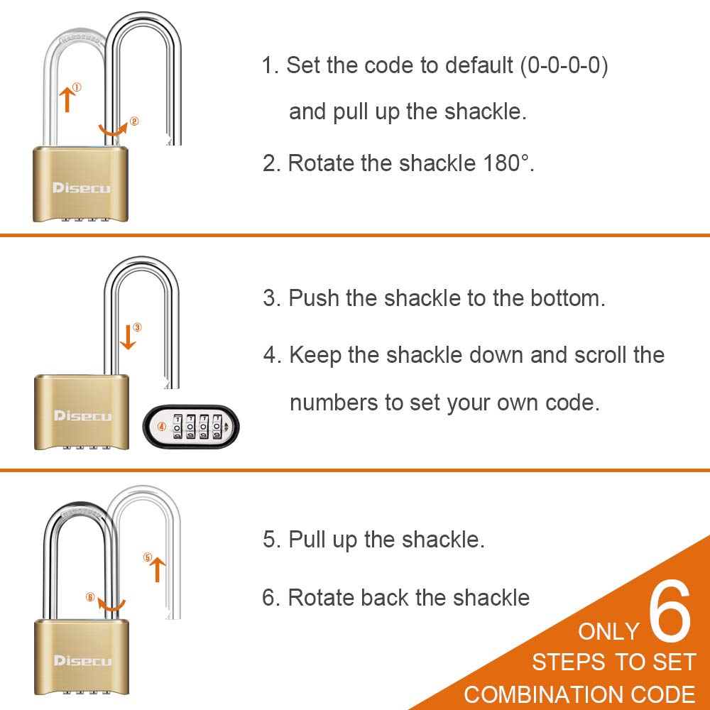 Disecu 4 Digit Heavy Duty Combination Lock 2.5 Inch Long Shackle Outdoor Waterproof Padlock for School Gym Locker, Gate, Hasp Storage, Toolbox, Fence, Case, Bike (Brass)
