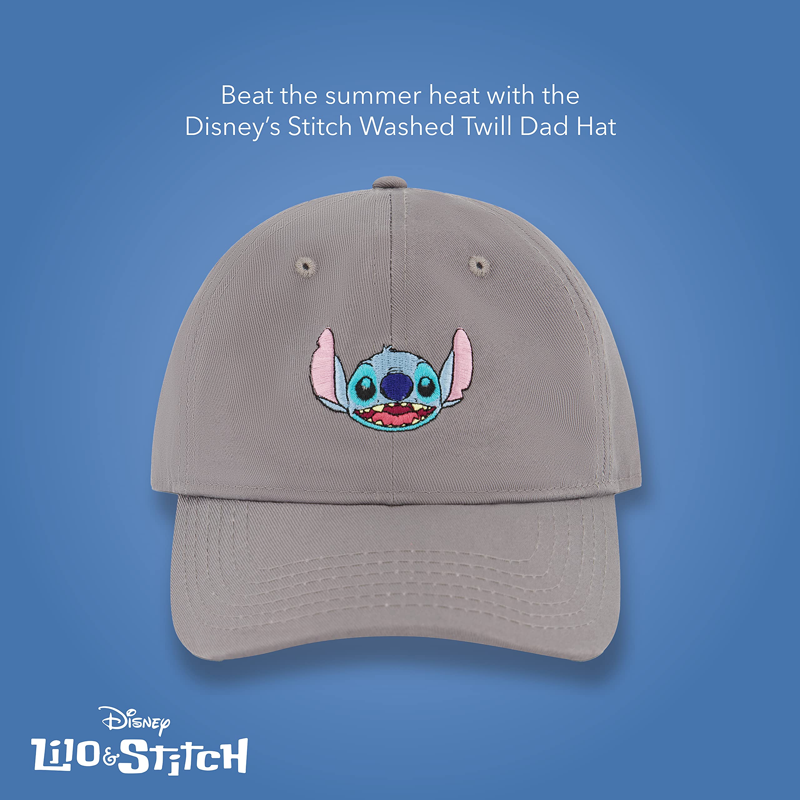 Disney Stitch Dad Hat, Adjustable Cotton Baseball Cap with Curved Brim, Grey, One Size