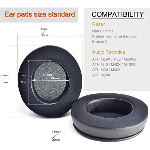 Nari Cooling-Gel Ear Pads defean Ear Cushion Foam Replacement Earpad Compatible with Razer Nari/Nari Ultimate/Nari Essential/Kraken Tournament Edition/Kraken Kitty/Kraken X ,ATH M50X / M40X
