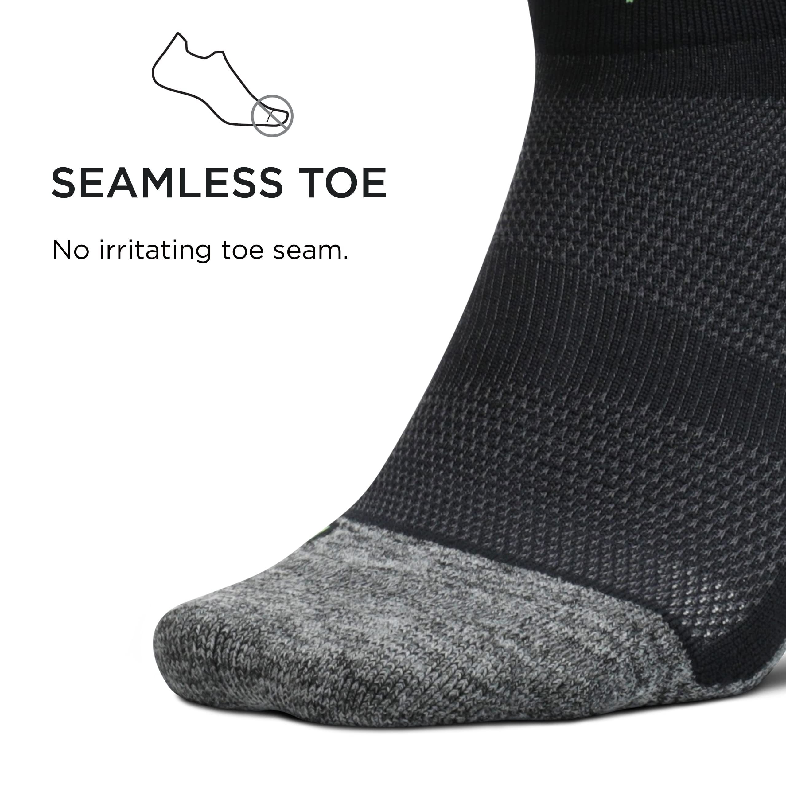Feetures Elite Ultra Light Cushion Mini Crew Sock - Sport Sock with Targeted Compression - X-Large, Rogue Black (1 Pair)
