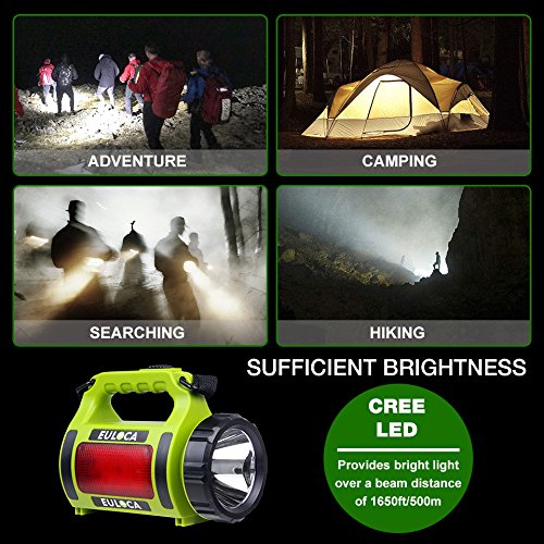 EULOCA Rechargeable CREE LED Spotlight, Multi Function Camping Lantern Big Flashlight, Power Bank,Waterproof Searchlight for Hurricane Emergency, Hiking, Home and More USB Cable Included