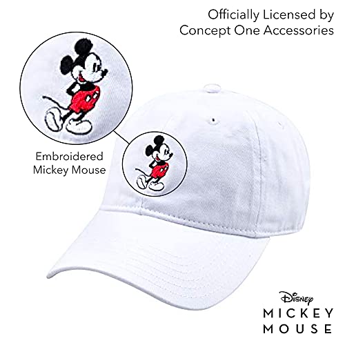 Disney Mickey Mouse Embroidered Cotton Adjustable Dad Hat with Curved Brim, White, One Size