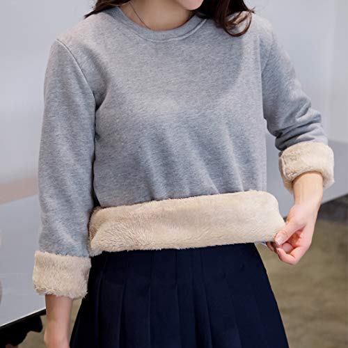 Duyang Women's Winter Sherpa Lined Fleece Pullover Sweatshirts Solid Crewneck Tops (S2 Gray, XS)