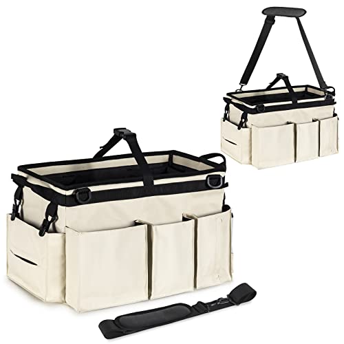 Large Wearable Cleaning Caddy Bag for Cleaning Supplies with 4 Foldable Dividers,Cleaning Caddy Organizer with Handle,Cleaning Bags for Housekeepers with Shoulder and Waist Straps