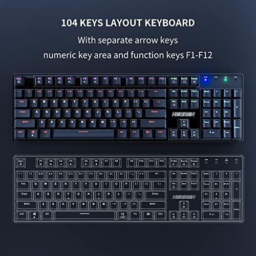 Newmen GM335 Mechanical Keyboard Wireless,USB C Wired/2.4Ghz Rechargeable Rainbow LED Backlit Gaming Keyboard,104 Key Hot Swappable Mechanical Keyboard for Mac Windows PC Laptop Brown Switch