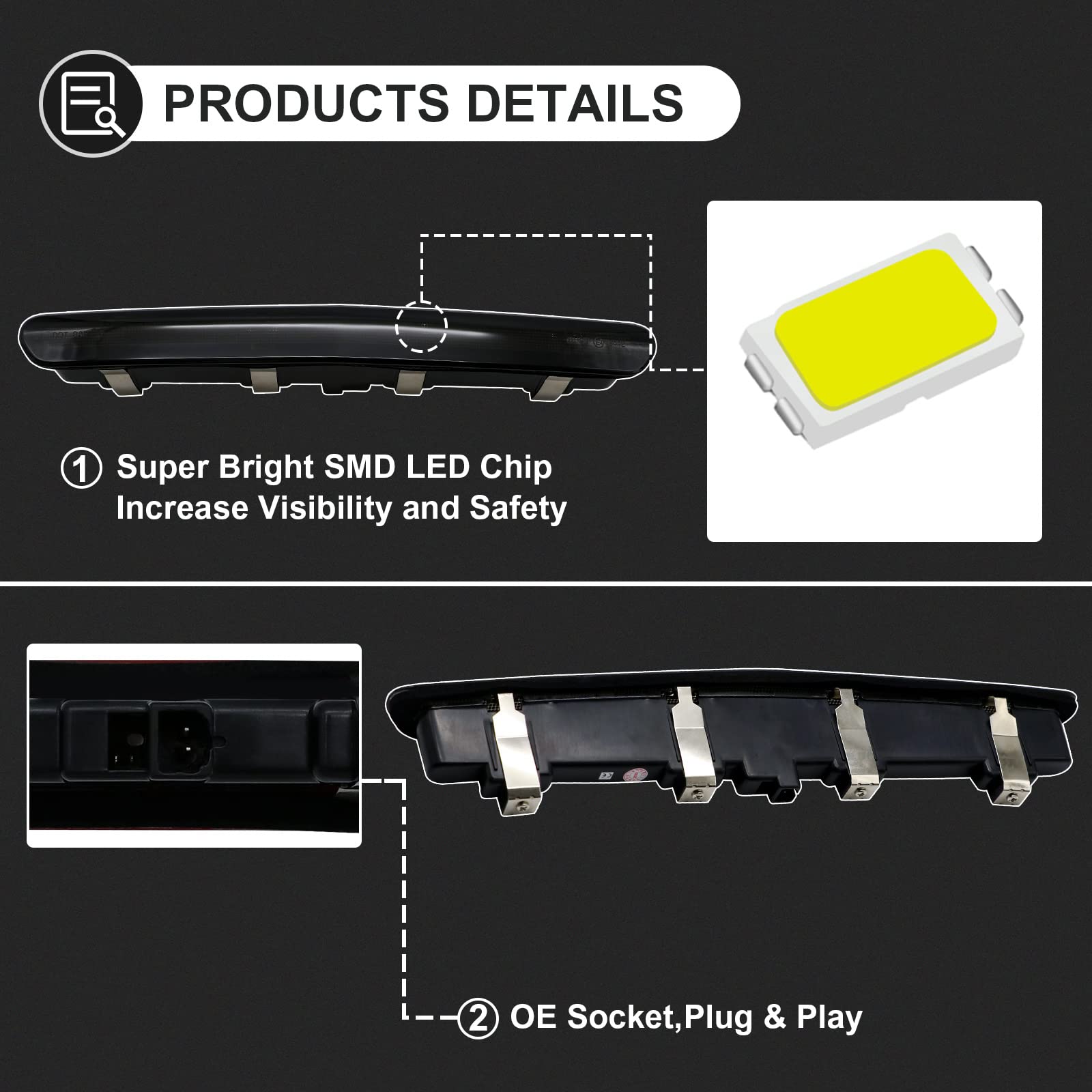 F1 Style Strobe Smoked Lens LED 3rd Third Brake Light for 2016-2020 Gen6 Camaro, Replace OEM Part # GM 84330249 84484034