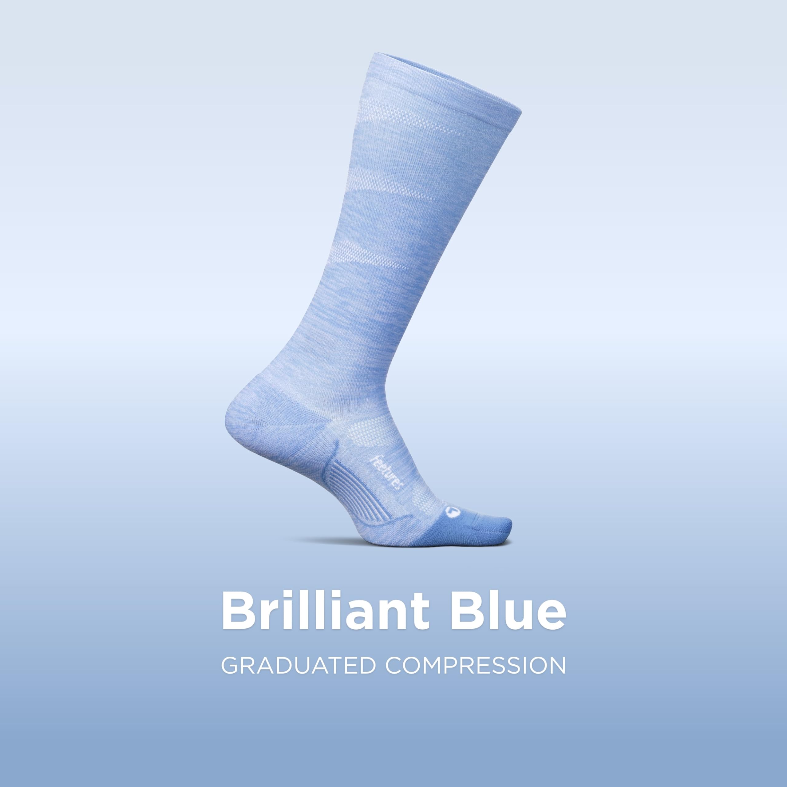 Feetures Graduated Compression Light Cushion Knee High - Compression Socks for Men & Women - Running & Athletic Recovery - Medium, Buckle Up Blue