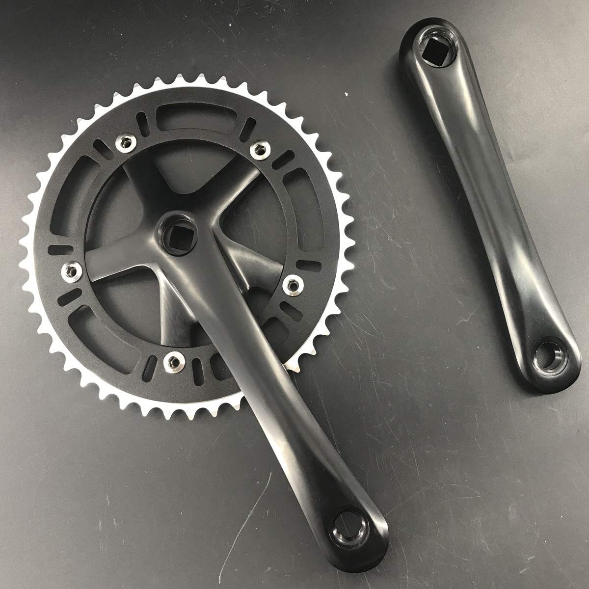 DONSP1986 Crankset Set Single Speed 46T 170mm Crankarms 130 BCD for Mountain Road Bike Fixed Gear Bicycle (Square Taper, Black) (46T, Sprocket)
