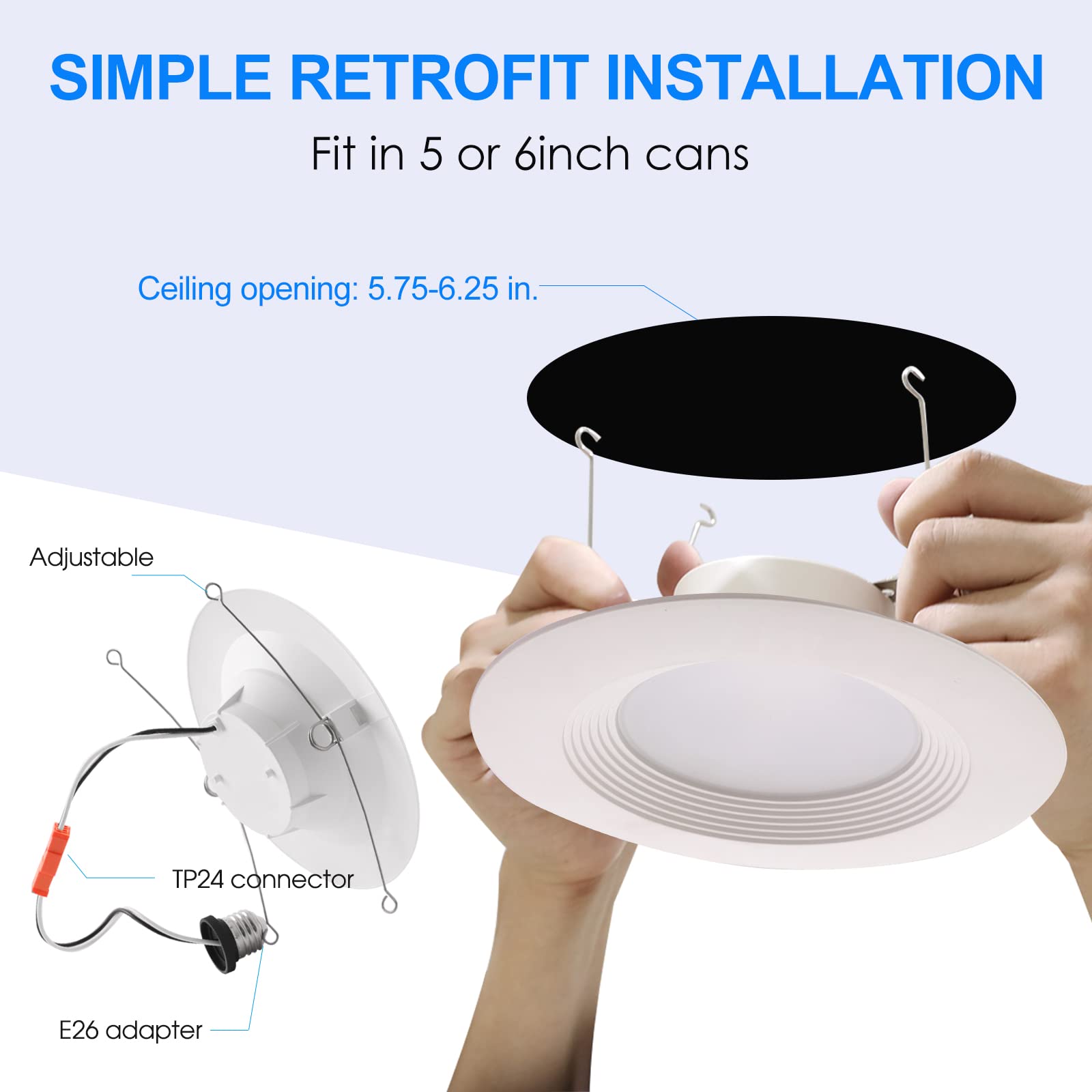 Energetic LED Recessed Lighting 6 Inch, 12.5W=100W, Soft White 2700K, 1050LM, Retrofit Downlight, Dimmable Trim Can Lights, Baffle Trim, Damp Rated, ETL, 12 Pack