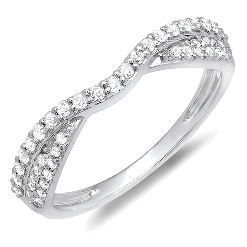Dazzlingrock Collection 0.36 Carat (ctw) 10k Round Diamond Stackable Wedding Band for Women 1/3 CT, White Gold, Size 5
