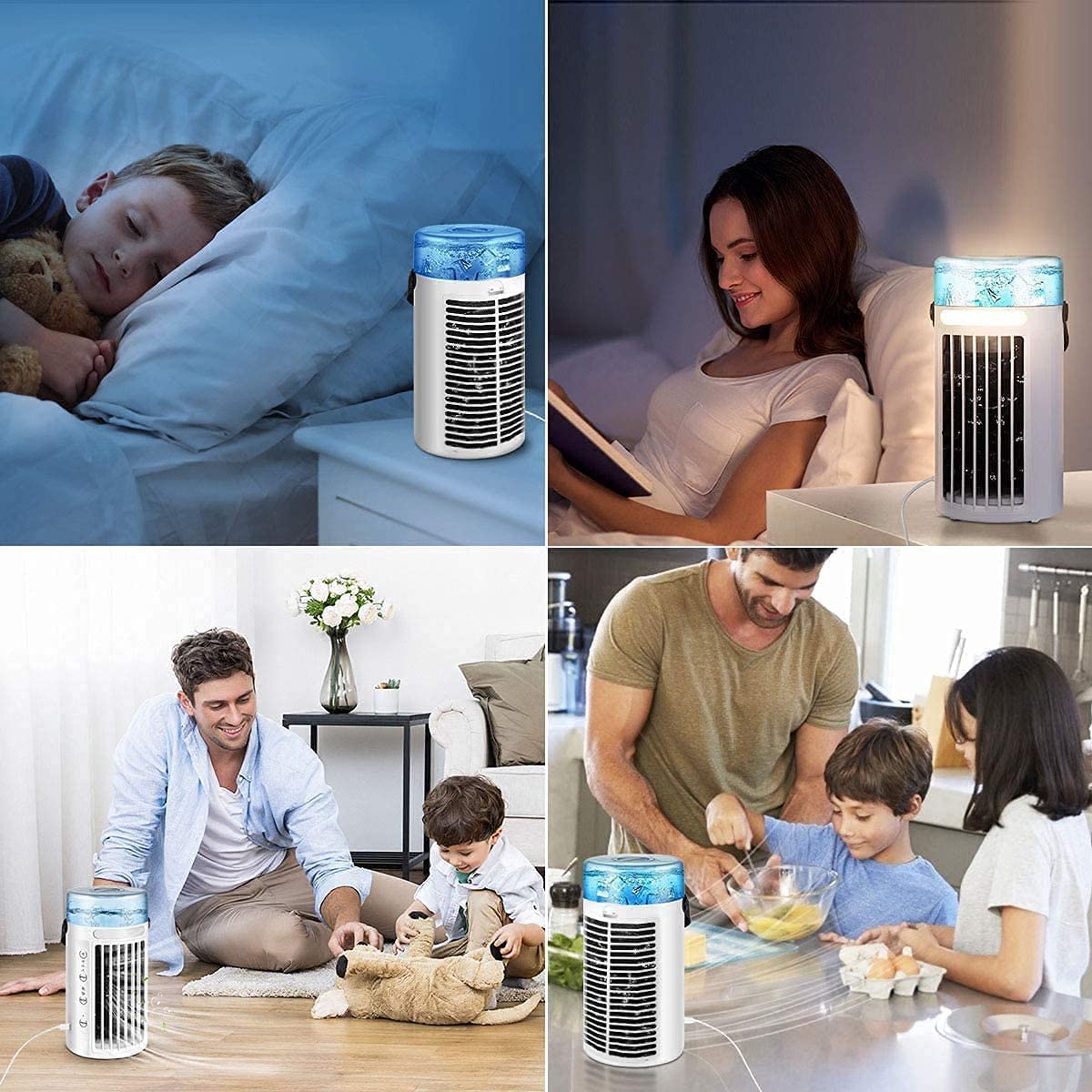Garneck Portable Air Cooler Mini USB Air Conditioner Fan Desktop Cooling Fan with 3 Speeds for Home Room Office ( White 4 in 1 )