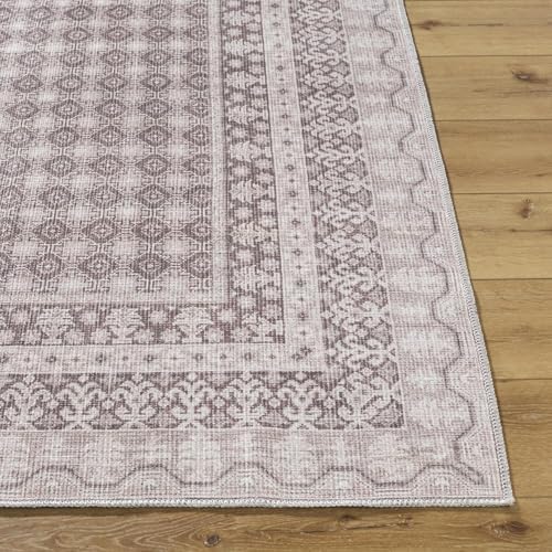 Livabliss x Our PNW Home Rainier Cottage Border Washable Area Rug, 10' x 14', Light Brown