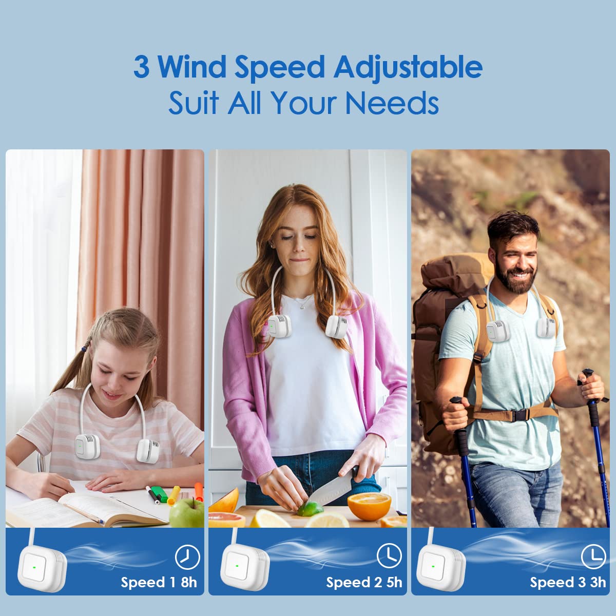 FXQ Portable Neck Fan, Upgraded Bladeless Rechargeable Hands Free Foldable Personal Mini Fan with 3 Speeds Adjustable, 360° Free Rotation Cooling for Hot Flashes