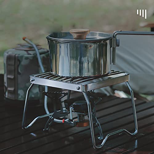 Outdoor Camping Portable Folding Burner Stove Stand Bracket, Folding Campfire Grill, Stainless Steel Cooking Grate with Adjustable Legs, BBQ Grill Holder for Camping Hiking Backpacking Striped