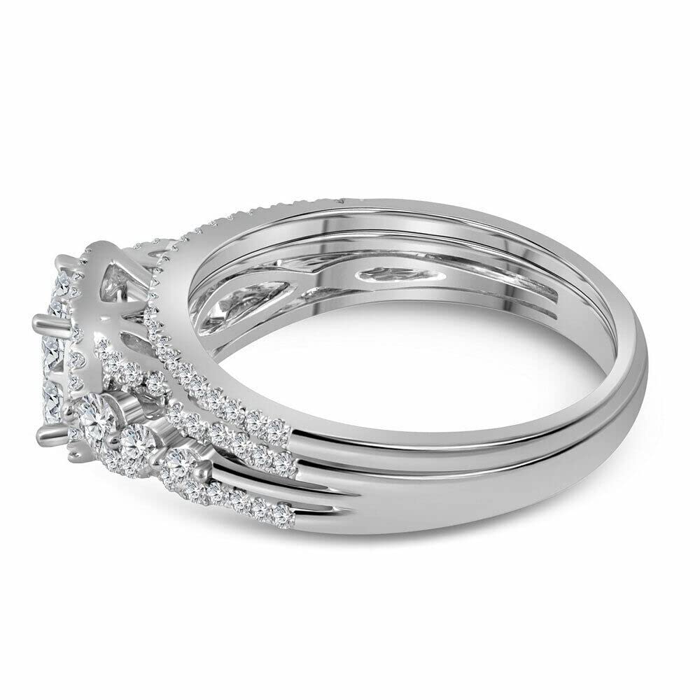 Fascinate Jewels 1.50Ct Round Cut White Diamond 925 Sterling Silver 14K White Gold Over Diamond Cluster Wedding Engagement Bridal Ring Set for Women's