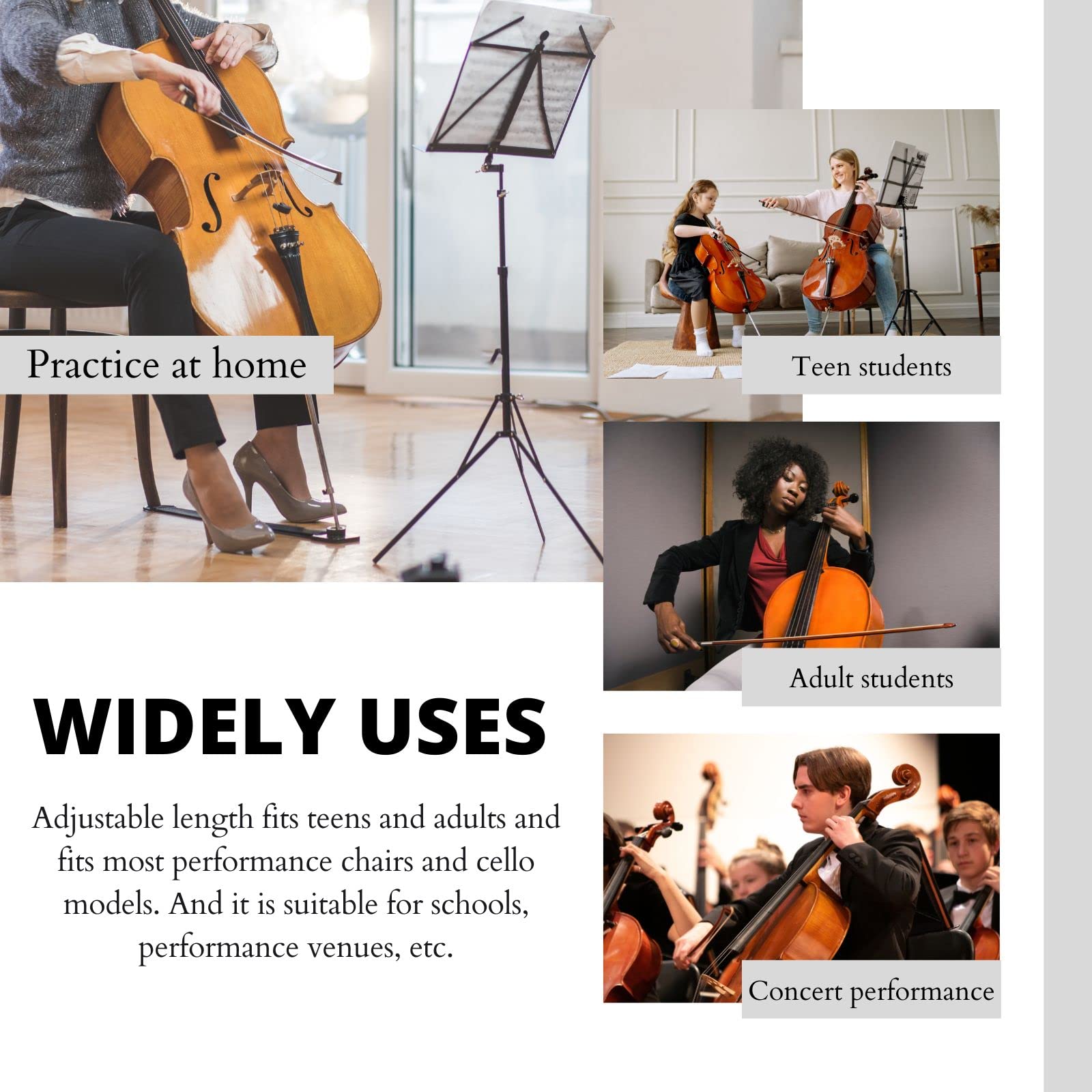 Fabmode Cello Endpin Anchor Adjustable Non Slip Stopper Holder Stand Non-slip with D-ring Thick Pad Anti-Scratch Sponge for Cellist Practice Performance