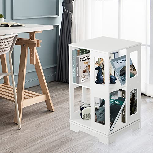 Nisorpa 2 Tier Rotating Bookshelf, 360° Revolving Square Bookcase Floor-Standing Storage Display Rack for Kids & Adults, Used in Bedrooms Living Rooms Study Office (30"x18"x18")