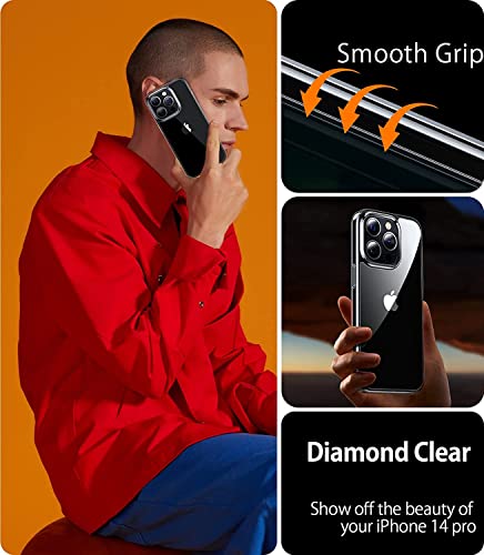TORRAS Diamond Clear iPhone 14 Pro Case, 10FT Military Grade Drop Tested, Non-Yellowing, Shockproof Protective Hard Back Slim Thin Clear Case for iPhone 14 Pro Phone Case, 6.1 Inch, Clear