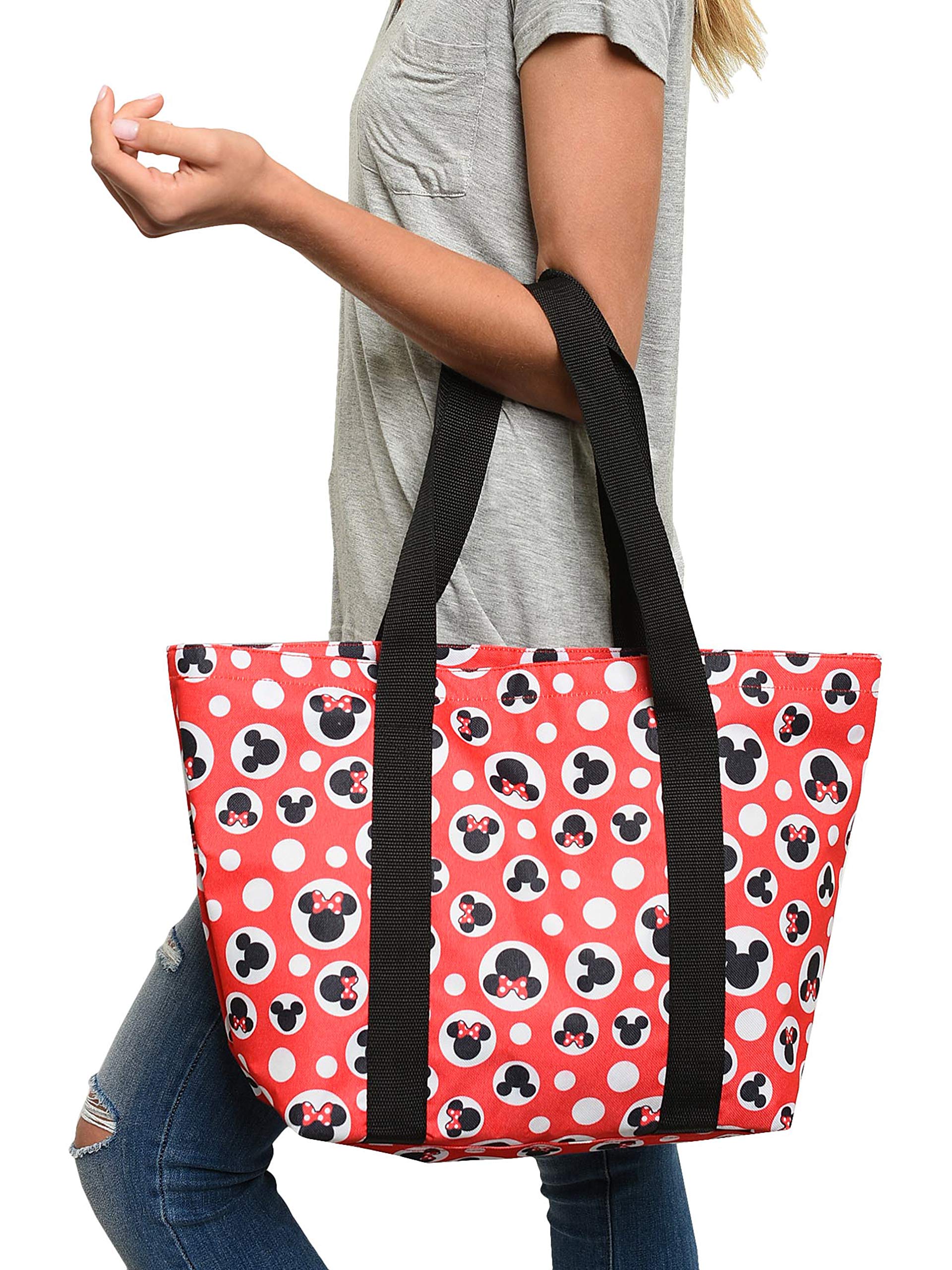 Disney Tote Travel Bag Mickey Minnie Mouse Icon Print Red